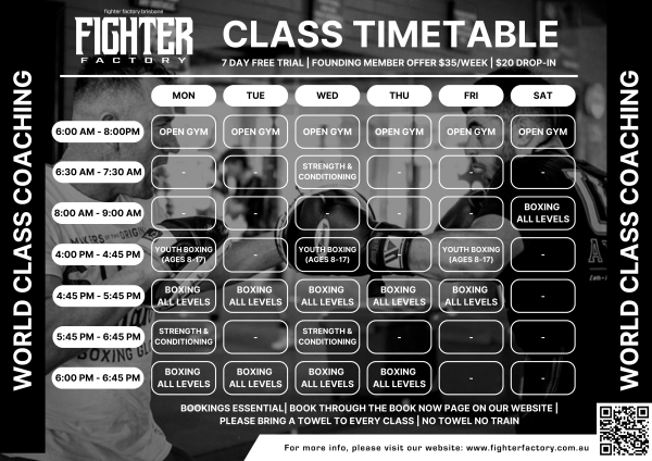 timetable - Fighter Factory Brisbane