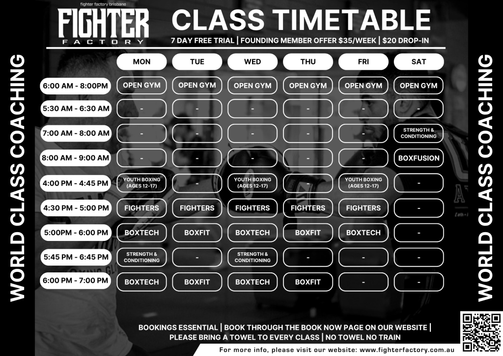 timetable - Fighter Factory Brisbane