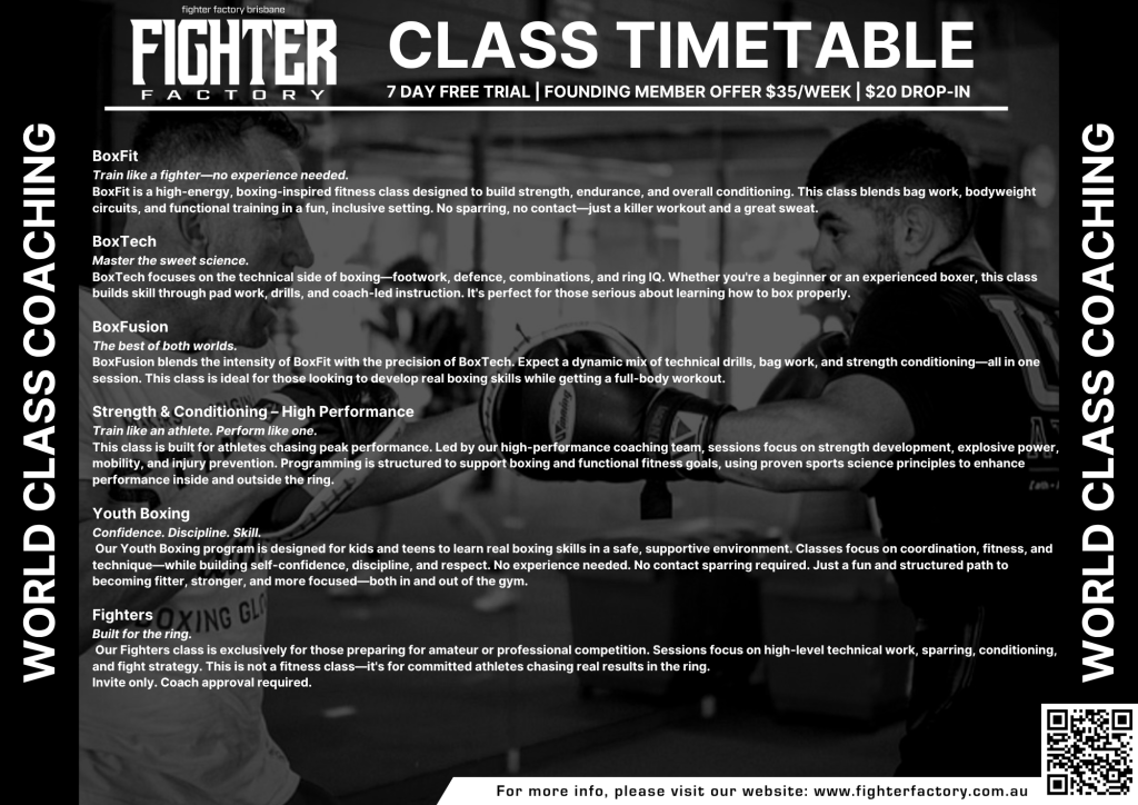 timetable - Fighter Factory Brisbane